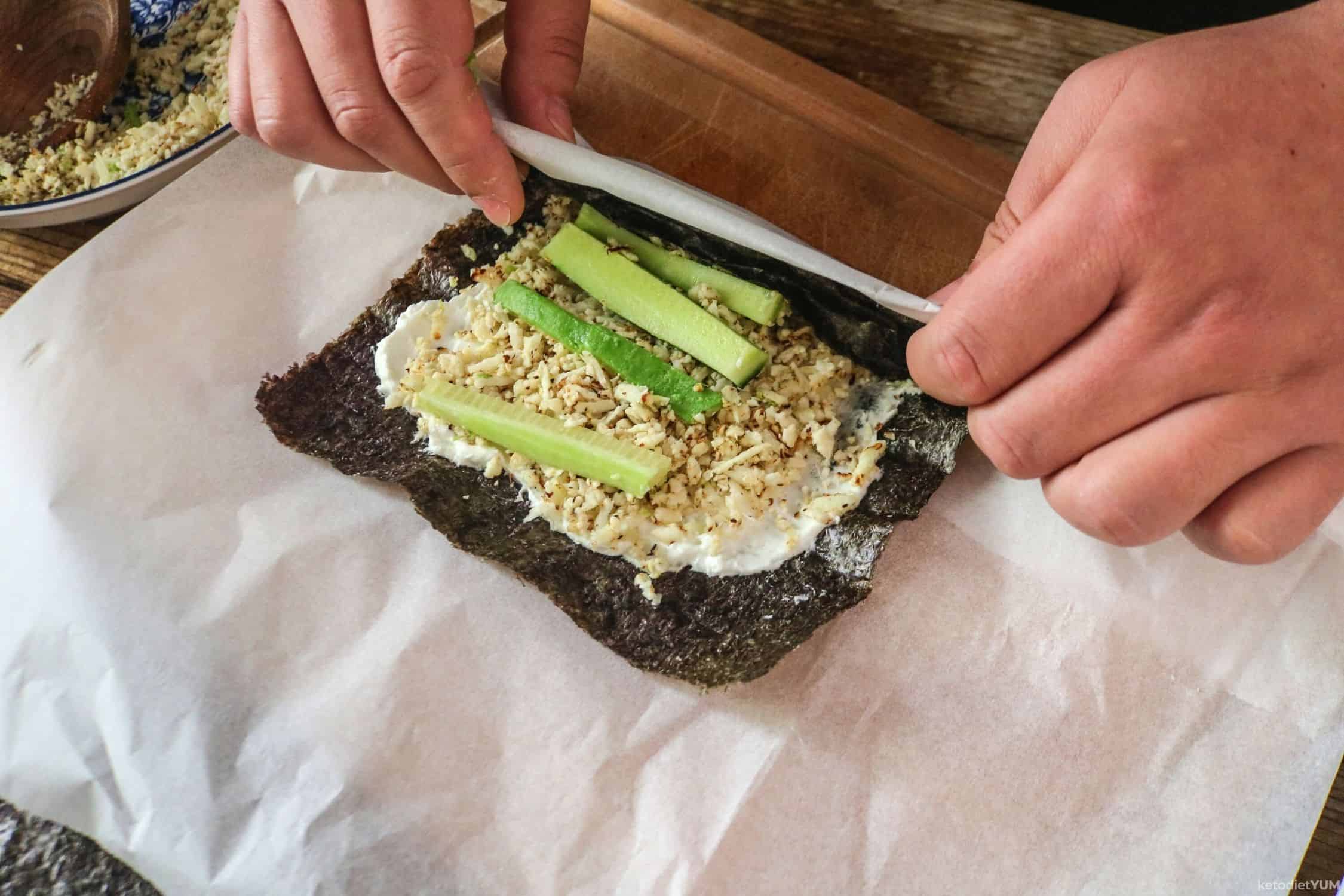 Vegetarian Cauliflower Rice Sushi Rolls - Keto Diet Yum