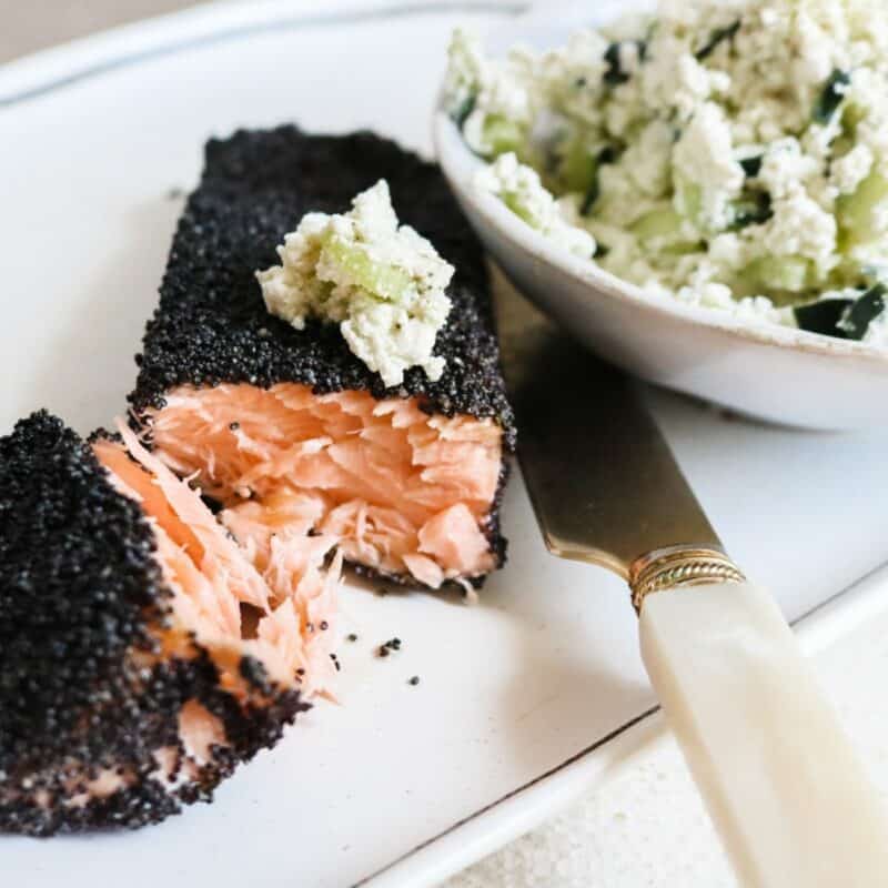 Poppy Seed Crusted Salmon With Goat Cheese Dip - Keto Yum
