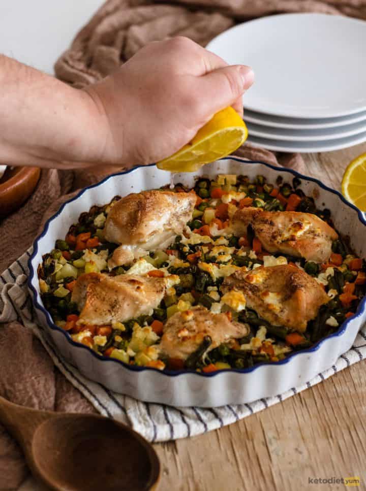One-Tray Roasted Chicken And Vegetables With Feta Cheese